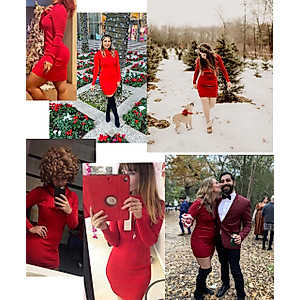 v28 Sweater Dress for Women Ribbed Knit Fitted midi Sexy Fall Winter Bodycon Cowl Neck Dresses (S,Red)