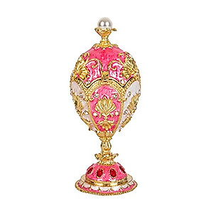 QIFU Hand Painted Enameled Faberge Egg Decorative Hinged Jewelry Trinket Box Unique Gift for Home Decor