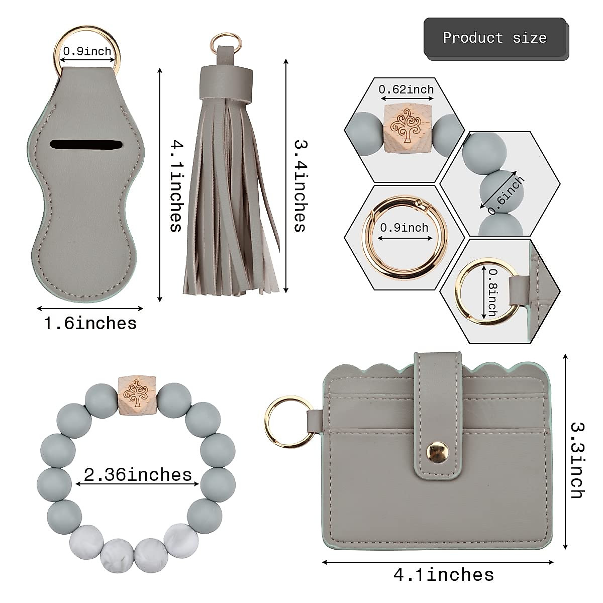 KESOCORAY Women Wristlet Bracelet Keychain Wallet,Silicone Beaded Bangle Keyring Tassel (Creamy Gray)