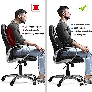 Seat Cushion, Seat Cushion for Office Chair, Lumbar Support Pillow for Office Desk Chair, Car, Wheelchair Memory Foam Chair Cushion for Sciatica, Coccyx Back with Covers Protects