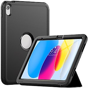 SEYMAC stock Case for iPad 10th Generation 10.9'' Case 2022, Shockproof Tri-Fold Stand Case with Pen Holder, Detachable Magnetic-Cover with Auto Sleep/Wake Case for iPad 10th Generation 10.9'', Black