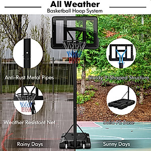 Giantex Portable Basketball Hoop Outdoor - 8-10Ft Height Adjustable Basketball Stand System for Youth Adult Kids with 44" Backboard, 2 Wheels, Fillable Base, Indoor Outdoor Basketball Goal