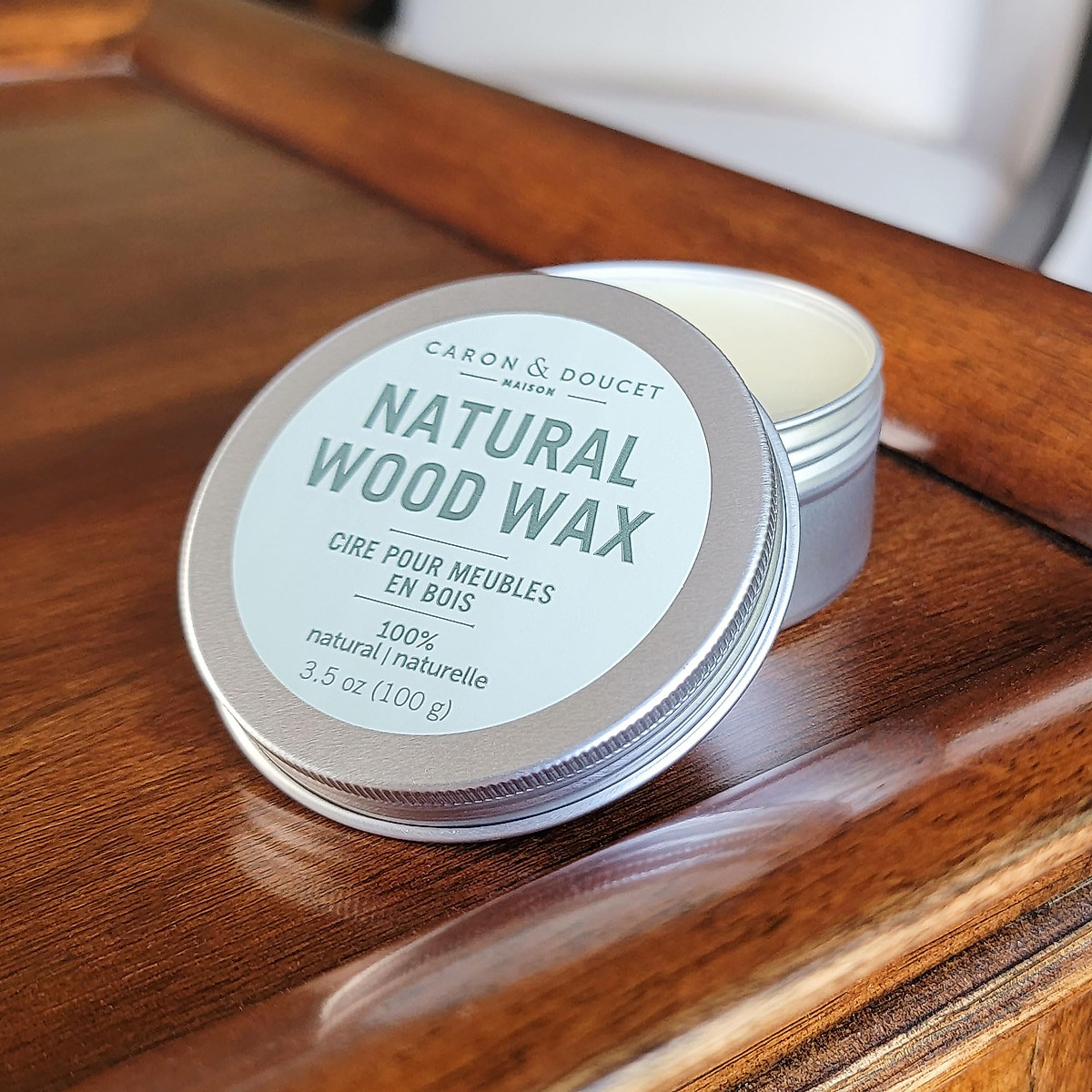 Caron & Doucet - Natural Wood Conditioning Vegan Wax Finish - 100% Plant Based Wood Conditioning and Polishing Wax Finish - Orange Scented - Suitable for Natural Wood Furniture. (3.5oz)
