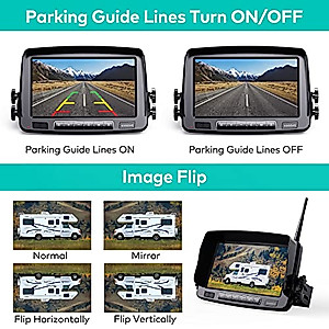 Nuoenx Wireless Backup Camera, 7 Inch DVR Monitor Rear View Camera System with 32GB SD Card for RV, Trailer, Truck, Support 4 Cameras, IP69K Waterproof 18 LED IR Night Vision 152° View Camera