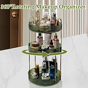 YEEYAA Rotating Makeup Organizer for Vanity,Large-Capacity Skincare Perfume Organizers,360° Spinning Cosmetics Storage Vanity Shelf Countertop,Make up Organizer Tray for Perfume,Skin Care,Lipsticks