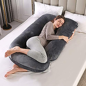 CDEN Pregnancy Pillow, J Shaped Full Body Pillow 57", Maternity Pillow Support for Back, Legs, Neck, HIPS for Pregnant Women with Removable Washable Velvet Cover(Darkgrey)