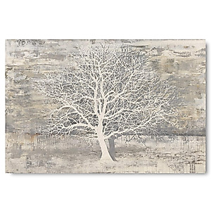 Yihui Arts Tree Of Life Canvas Wall Art Hand Painted Grey White Beige Paintings Modern Abstract Forest Pictures Artwork for Living Room Bedroom Office Decoration