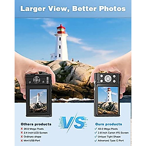 Digital Cameras for Photography Digital Camera Autofocus, 2.7K 48MP Teenager Camera with 2.8" Large Screen, 16X Zoom and 32GB Card, Compact Camera Take Macro Photos, Stylish Portable Camera for Teens