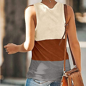 HMing Womens Henley Tank Tops Summer Sleeveless V Neck Contrast Color Casual Shirts Basic Blouses Vest with Buttons