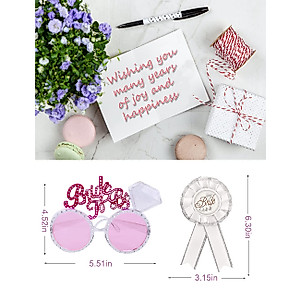 BIEAEIA Bachelorette Party Bride to Be Kit-1 White Double Ribbon Edge Center Cascade Bridal Wedding Veil with Comb,1 Bride to Be Satin Sash, 1 Badge, 1 leg lace. 1 Pink Bride to be glasses