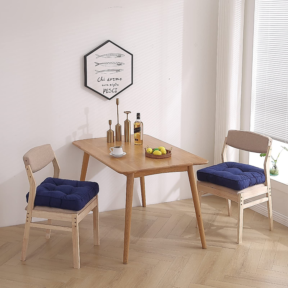 Tiita Chair Pads Cushions 18x18 Inch, Square Floor Pillows Pad for Patio Outdoor Furniture, Kitchen Dining Chairs with Ties Set of 2, Navy Blue