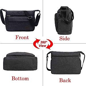 JAKAGO Canvas Messenger Bag Multi Pockets Shoulder Bag Cross body Satchel Bag for Business Travel Outdoor Daily Use (Black)