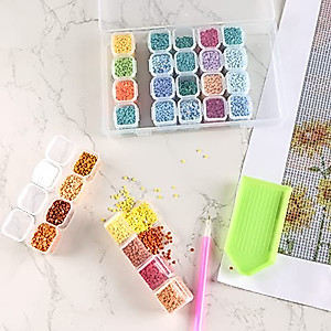 QUEFE 112 Slots Diamond Painting Storage Containers, 4pcs 28 Grids Clear Diamond Painting Accessories and Tools Boxes Bead Organizers Diamond Art Embroidery Storage with Label Stickers