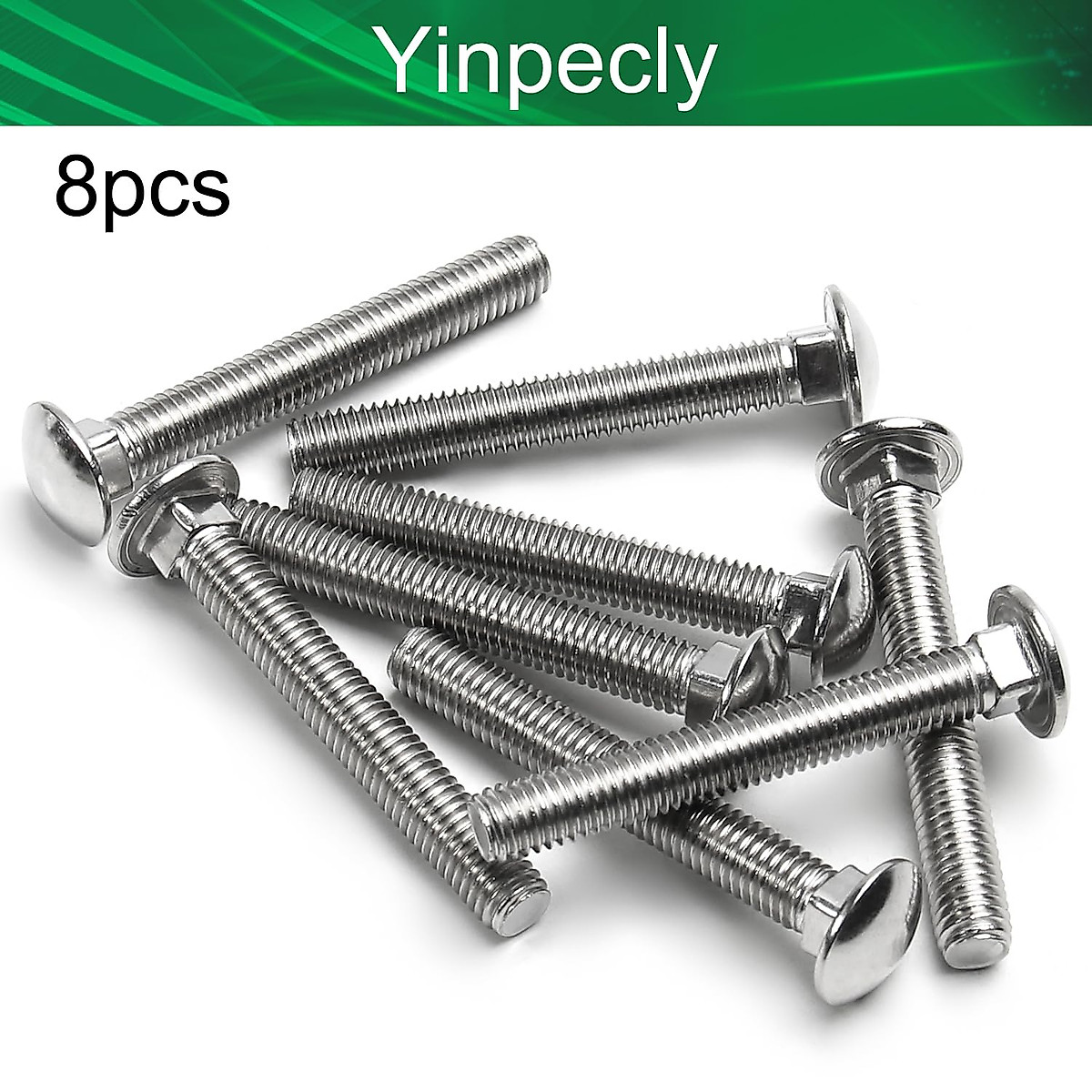 Yinpecly 8Pcs M8×60mm 1.25mm Pitch Length 304 Stainless Steel Round Domed Head Square Neck Carriage Bolts Silver Tone