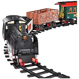 Amazon Basics Remote Control Steam Engine Hobby Train Set with Tender and Gondola and Caboose Smoking, working light and realistic sounds Age 3 or up Perfect for Kids, Multicolor