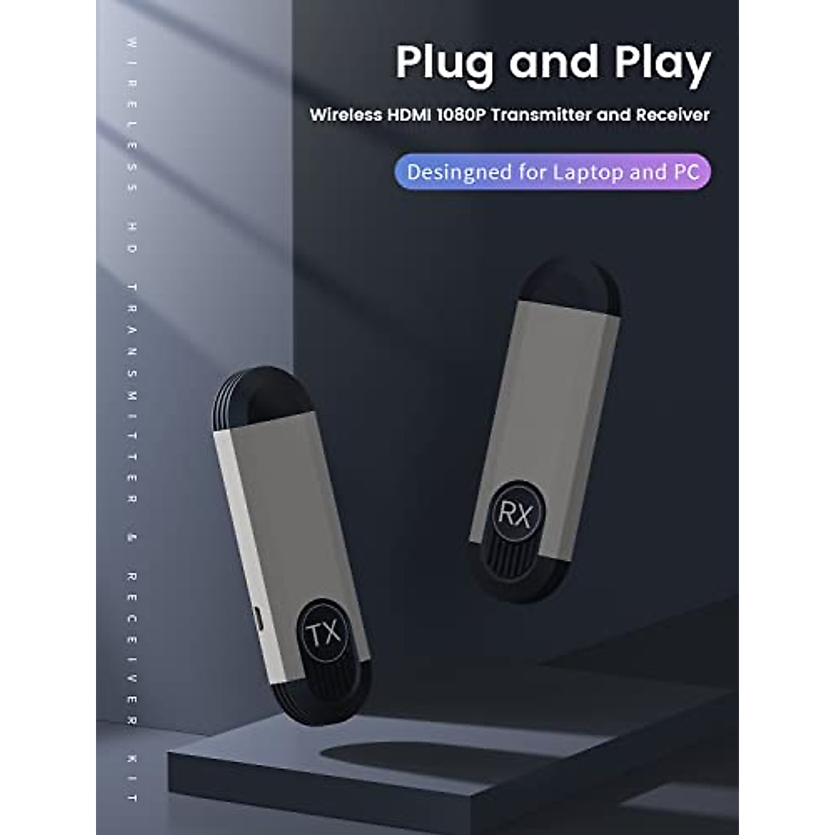 NAMCIM Wireless HDMI Transmitter and Receiver, Designed only for Laptop and PC, Plug & Play, Wireless HDMI Dongle Adapter for Streaming Video/Audio from Laptop/PC to HDTV Projector