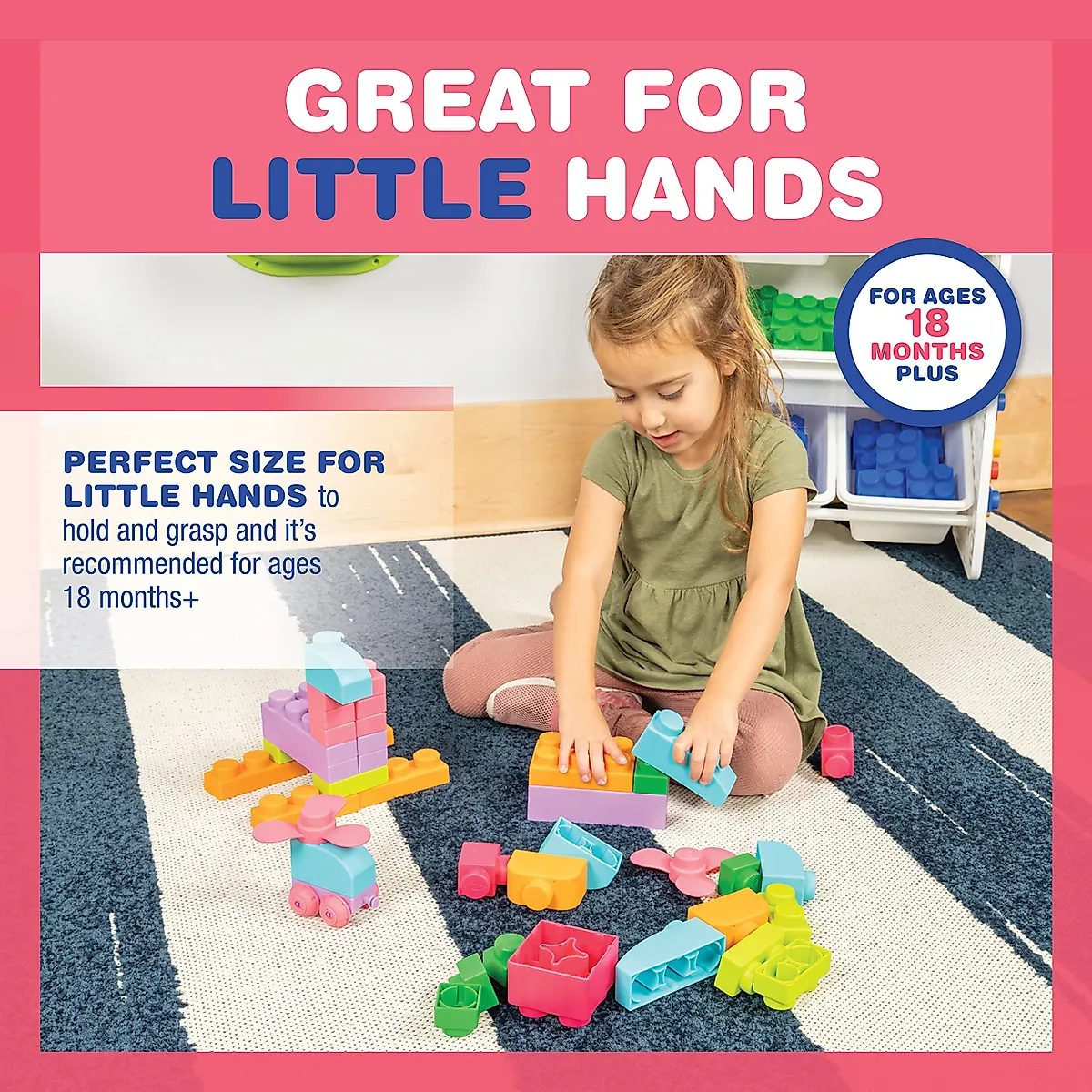 UNiPLAY Plus Soft Building Blocks — Creativity Toy, Educational Play, Cognitive Development, Early Learning Stacking Blocks for Infants and Toddlers, Pink (42-Piece Set)