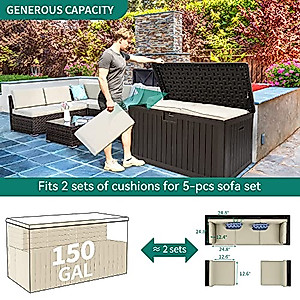 YITAHOME XL 150 Gallon Large Deck Box,Outdoor Storage for Patio Furniture Cushions,Garden Tools and Pool Toys with Flexible Divider,Waterproof,Lockable (Brown)