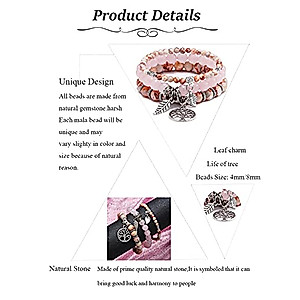 XIMEO Tree of Life Semi Precious Original Design Crystals and Healing Stones Yoga Beaded Bracelets Beach Charm Bracelet Set for Women Girls, Ocean Jewelry