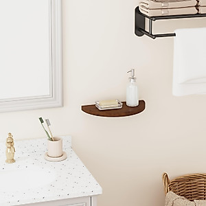 Small Floating Shelves for Wall Set of 2, Rustic Solid Pine Half Round Wood Walll Mounted Shelves for Bedroom Living Room Bathroom Kitchen Office and Plants Wall Decor (2, Brown)
