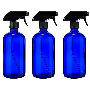 Mountain West Cobalt Bottle with Sprayer (16 oz 3-Pack) PET Plastic Boston Round Bottle with 28-410 Neck
