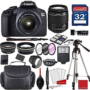 Canon EOS 2000D Rebel T7 Kit with EF-S 18-55mm f/3.5-5.6 III Lens + Professional Accessory Bundle