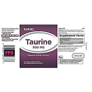 GNC Taurine Capsules 500 mg - 50 Vegetarian Caplets