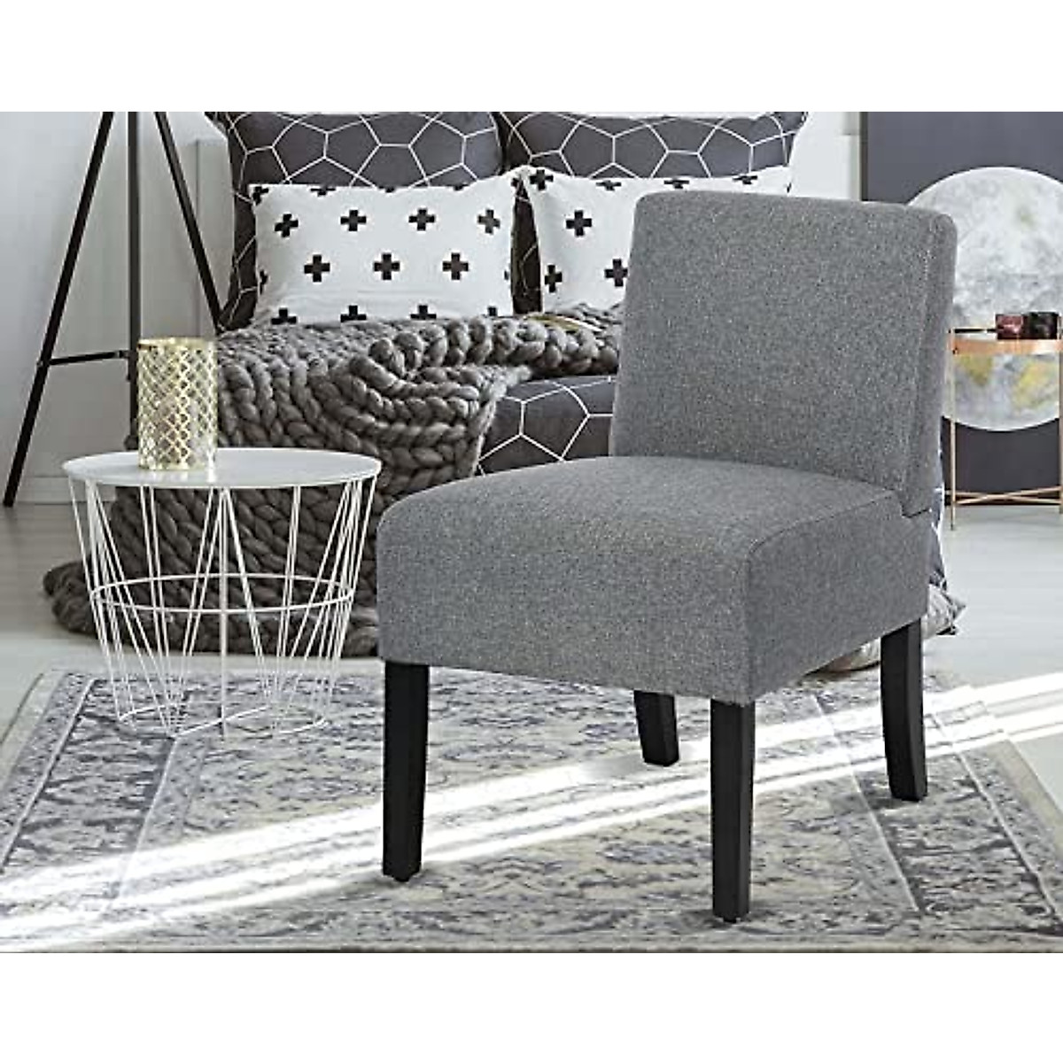 Armless Accent Chair Set of 2, Modern Living Room Chairs with Thick Cushion & Solid Wood Legs, Fabric Comfy Bedroom Slipper Accent Corner Side Chair Living Room Furniture, Grey