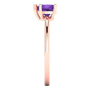 Clara Pucci 1.0 ct Heart Cut Solitaire Natural Purple Amethyst 5-Prong Engagement Bridal Promise Anniversary Ring 18K Rose Gold Size 6.5