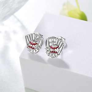 SVODEA Baseball Gloves Earrings for Women,925 Sterling Silver Baseball Stud Earrings,Sports Jewelry Gifts for Women