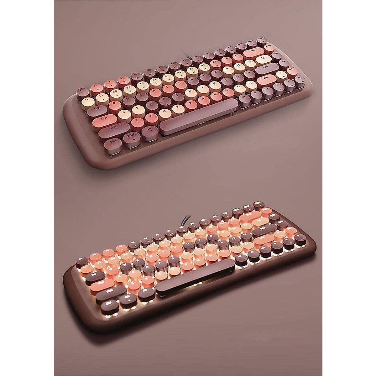 Mechanical Keyboard Wired 84 Keys Gaming Keyboard Mixed Color Retro Round Keycaps Keyboard for PC Gamer/Office/Home ​Computer (Color: Chocolate/Cherry Blossom Pink) (Color : Chocolate)