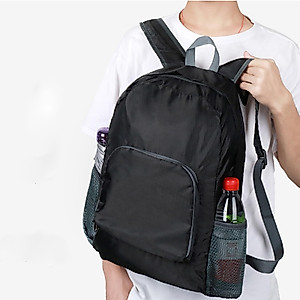 ToutSimple 20L Hiking Daypack, Lightweight Backpack for Travel Camping Outdoor, Foldable Backpack For Men Women(BLACK)