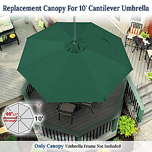 Benefit-USA Replacement Umbrella Canopy for 10ft 8 ribs cantilever hang patio umbrella (Canopy Only) (Green)