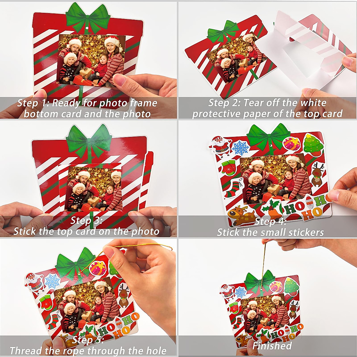 Kepeel 30 Packs Christmas DIY Picture Frames Craft Kit for Kids, Xmas Present Box Photo Frames Ornaments for Christmas Tree Party Decorations Favor Winter Art Gift Classroom School Home Activities