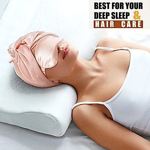 SATINIOR 4 Pcs Silk Bonnet Sleep Cap Women Silk Hair Wrap for Sleeping and Comfortable Sleep Eye Covering, 4 Piece Set(Black, Pink)