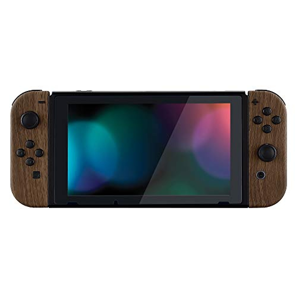 eXtremeRate DIY Replacement Shell Buttons for Nintendo Switch, Soft Touch Back Plate for Switch Console, Custom Housing Case with Full Set Buttons for Joycon Handheld Controller - Wood Grain
