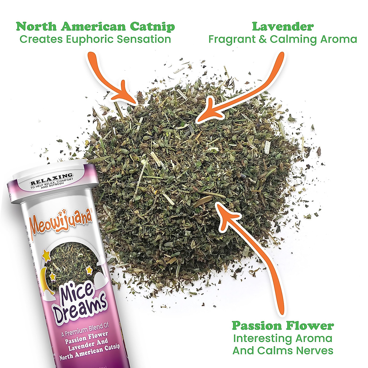 Meowijuana | Sleepy Time Bundle | Get Hung Refillable Moon and Stars Toy and Mice Dreams Catnip Blend| Promotes Play and Cat Health | Includes North American Organic Catnip