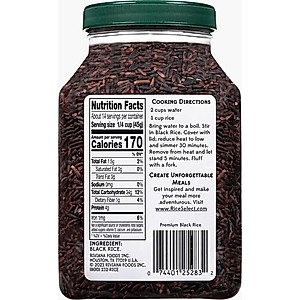 RiceSelect Premium Black Rice, Whole-Grain, Gluten-Free, Non-GMO, and Vegan Rice, BPA-Free 22-Ounce Jar (Pack of 1)