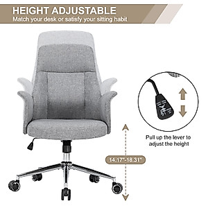 Home Office Chair, Modern High Back Accent Chair, Height Adjustable Task Chair, Computer Desk Chair with Silent Swivel Wheels, Linen Fabric Armchair for Living Room Bedroom, Gray, Grey, JX1665