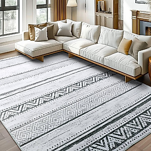 Shilucheng 8x10 Rug for Living Room Modern Machine Washable Large Non-Slip Area Rug Clearance,Bedroom Carpet Rug Low-Pile Kid & Pet Friendly (Grey)