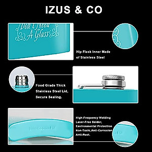 Liquor Flask Matte Funny Leakproof - Premium Stainless Steel Hip Flask (Blue 6oz girls with class)