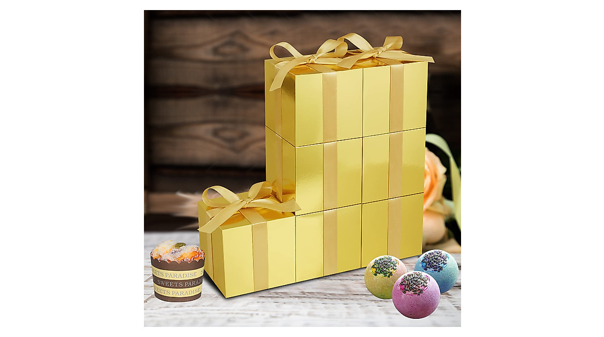 DOYIDE 50 Pack Small Gift Boxes, 3x3x3 Favor Boxes Gold Paper Gift ...