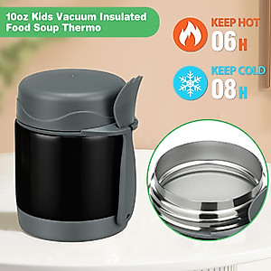 Pawtong Bento Lunch Box Set With 10oz Soup Thermo, Leak-proof Lunch Containers with 4 Compartment, Kids Hot Thermo Food Jar/Insulation Lunch Bag, Food Containers for School (Black)