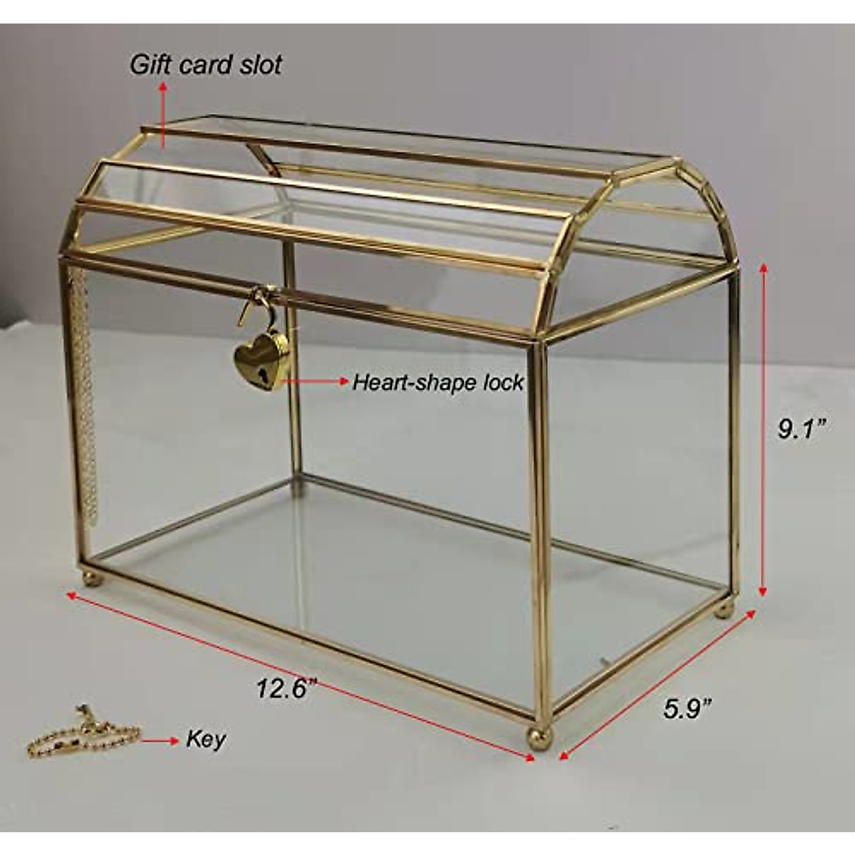 Gold Wedding Card Box with Slot and Lock - Glass Card Box for Wedding - Brass Wedding Gift Box for Cards - Wedding Gift Card Boxes Bin Container for Reception Bridal Baby Shower