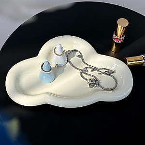 MDFAYE Jewelry Dish Trinket Tray for Women, Ring Dish Holder, Unique Cloud Shape Ceramic Plate Cute Things Vanity Aesthetic Room Decor Mother's Day Birthday Christmas Warm House Gifts (Crème)