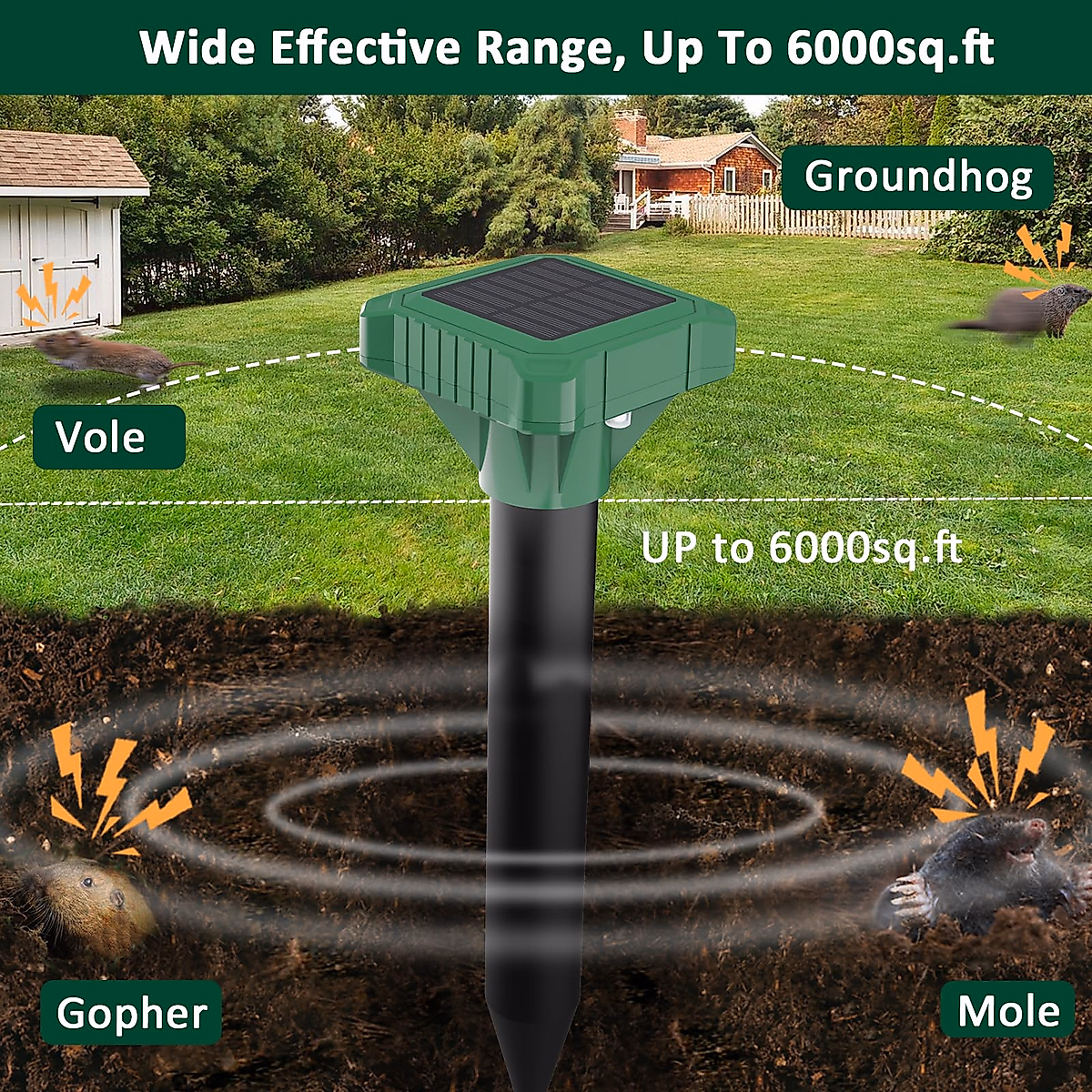 Mole Repellent for Lawns Solar Powered,Gopher Repellent Vole Snake Repellent Ultrasonic Waterproof Get Rid of Moles in Your Yard