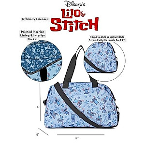 Disney Tote Duffel Bag Stitch Blue All Over Print Weekender Travel (Stitch Blue)