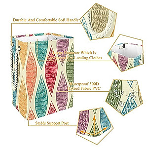 Waterproof Laundry Baskets Tall Sturdy Foldable Abstract Hand Drawn Colorful Spindle Print Hamper for Adult Kids Teen Boys Girls in Bedrooms Bathroom