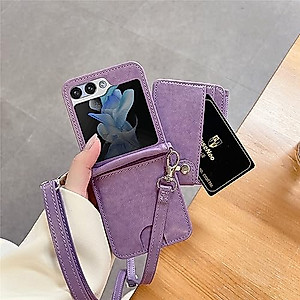 protective filp case 2 in 1 Detachable Wallet Case Compatible with Samsung Galaxy Z Flip 5 Case with Card Holder, Galaxy Z Flip 5 Case with Detachable Strap Crossbody Zipper Pocket Kickstand for Women