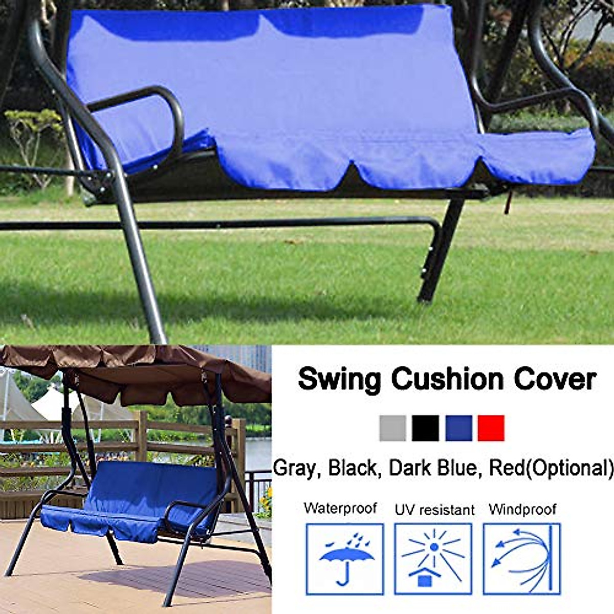 Simlug Swing Seat Cover, Outdoor Swing Cushions, High‑Grade 190T Polyester Taffeta Fabric Cushion Replacement Foldable 150X50X10cm Swing Chair Cushion Garden Lawn Yard (Dark Blue)
